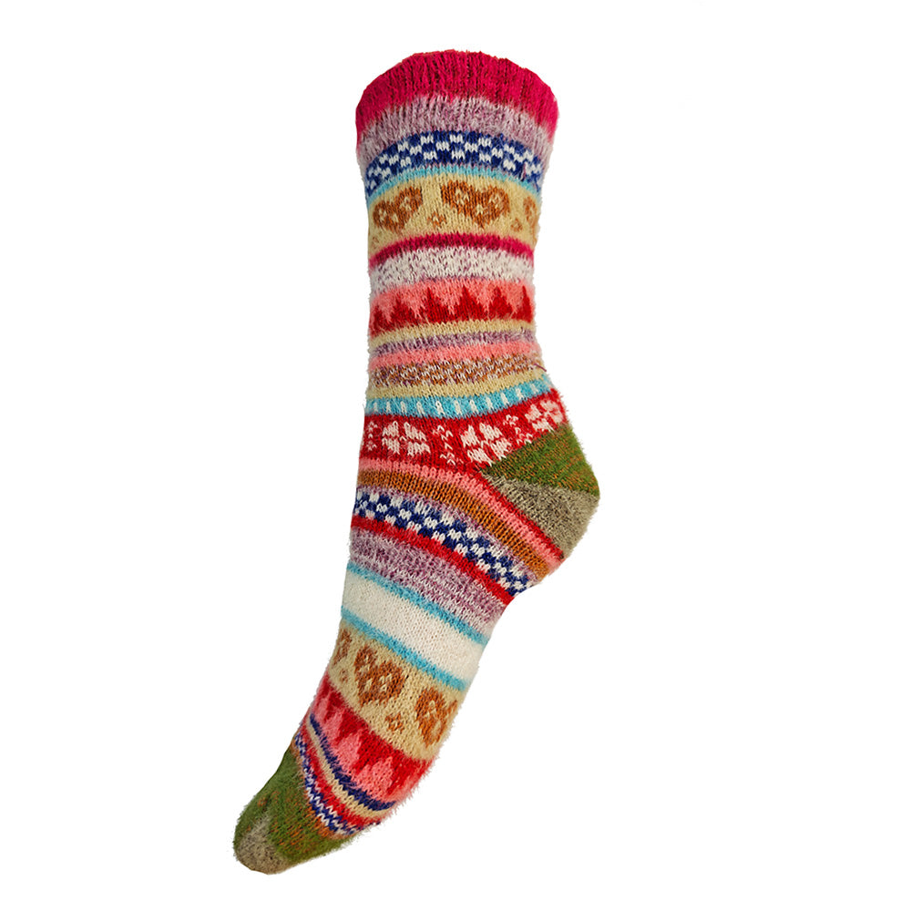 WS397 Multi coloured, dark red cuff, Scandi patterned socks – Gemjar ...