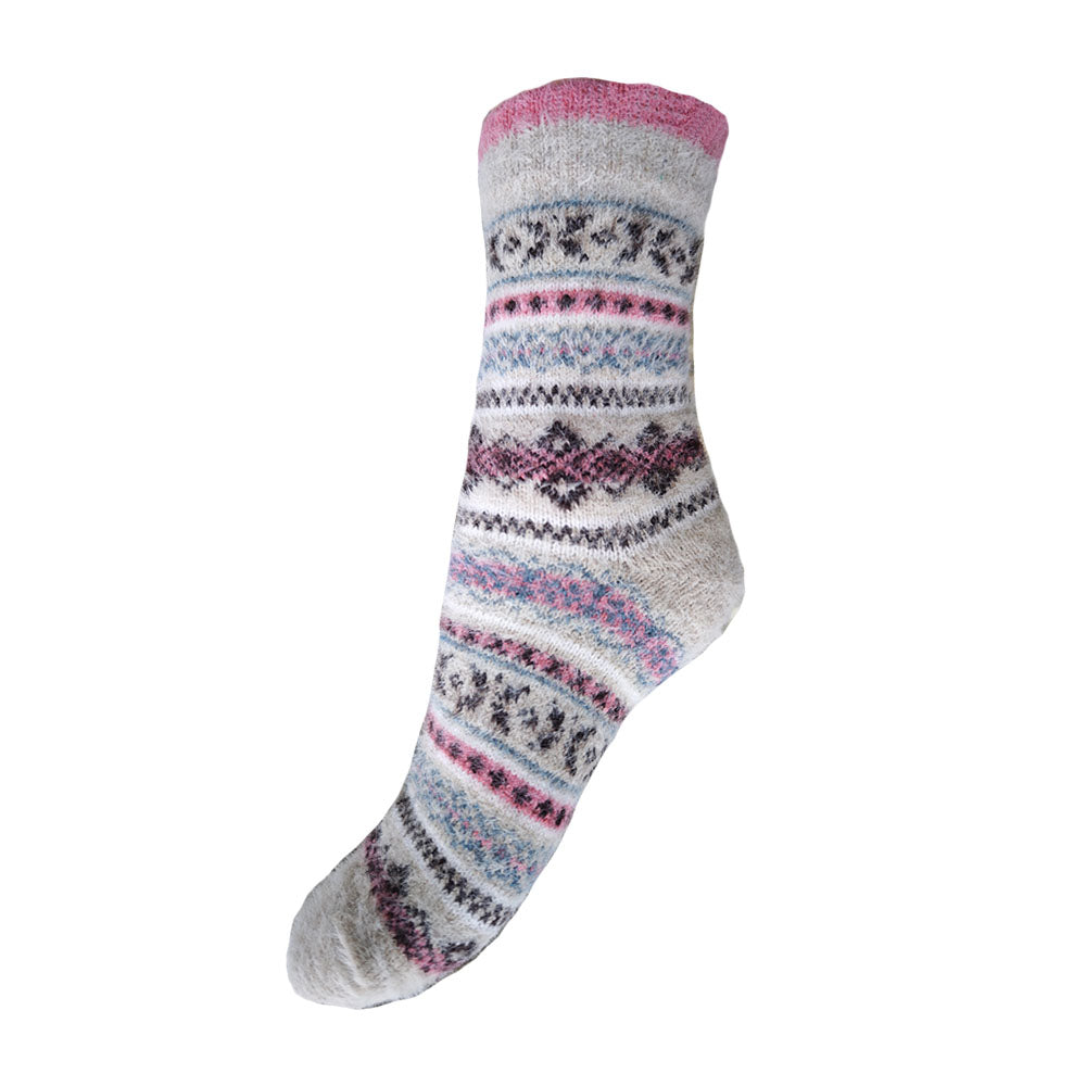 WS637 Cream and Pink Fairisle Wool Blend socks size 4-7 – Gemjar Wholesale